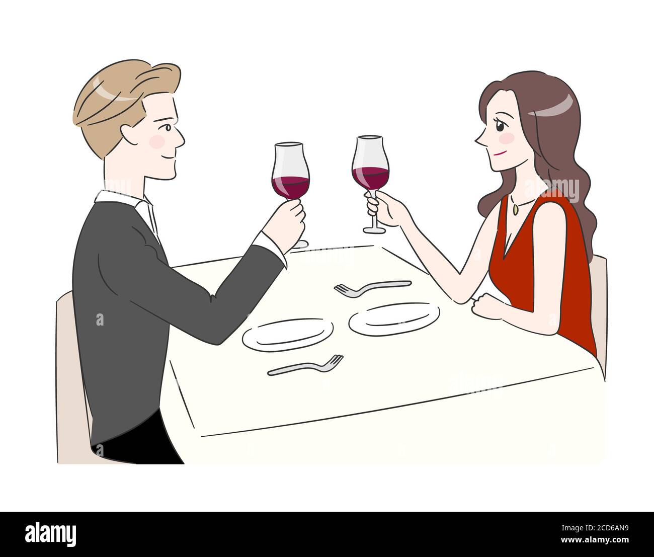 Couple raising a toast at restaurant Stock Photo - Alamy