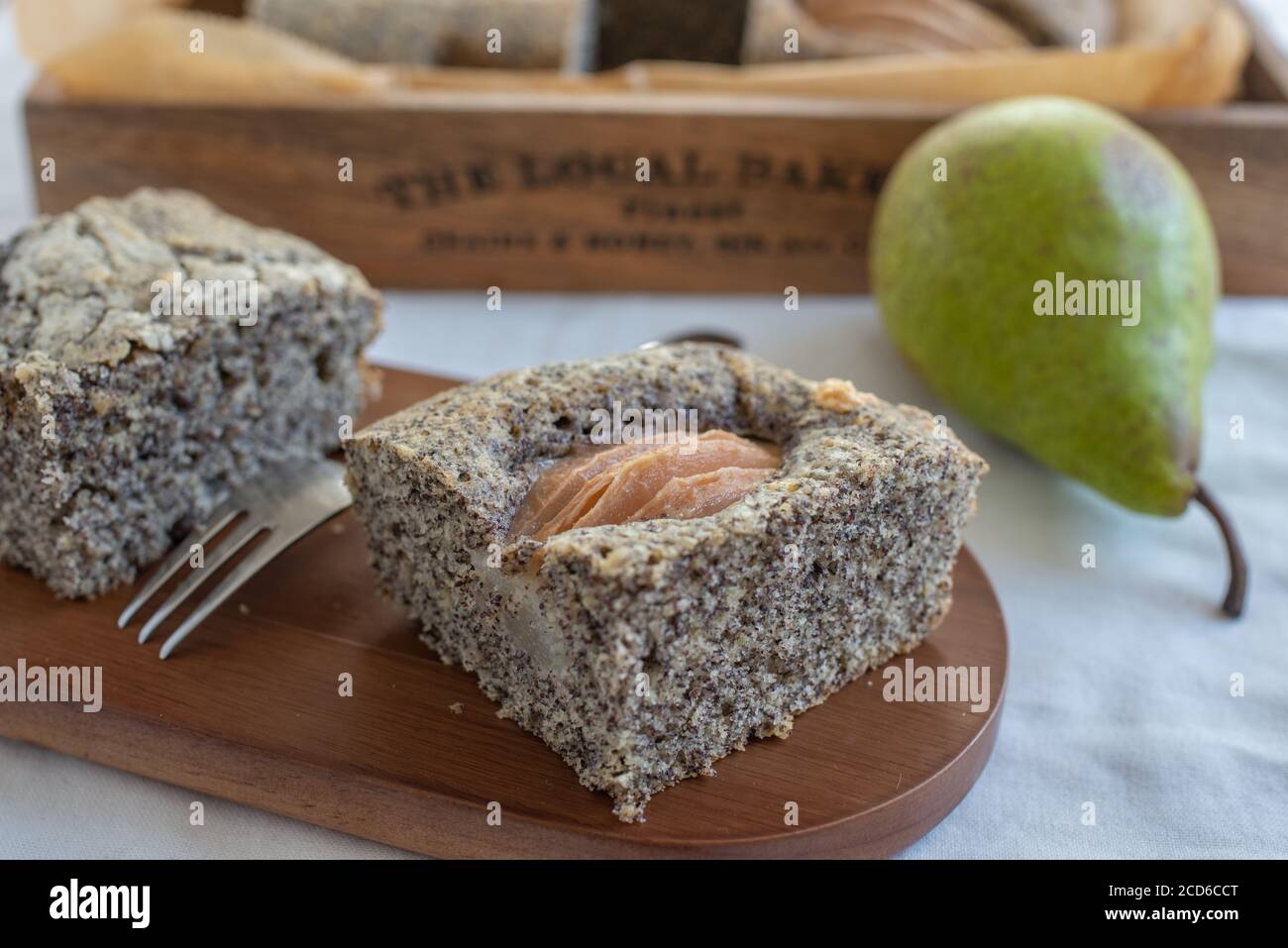 sweet home made poppy seed pie with fresh pears Stock Photo - Alamy
