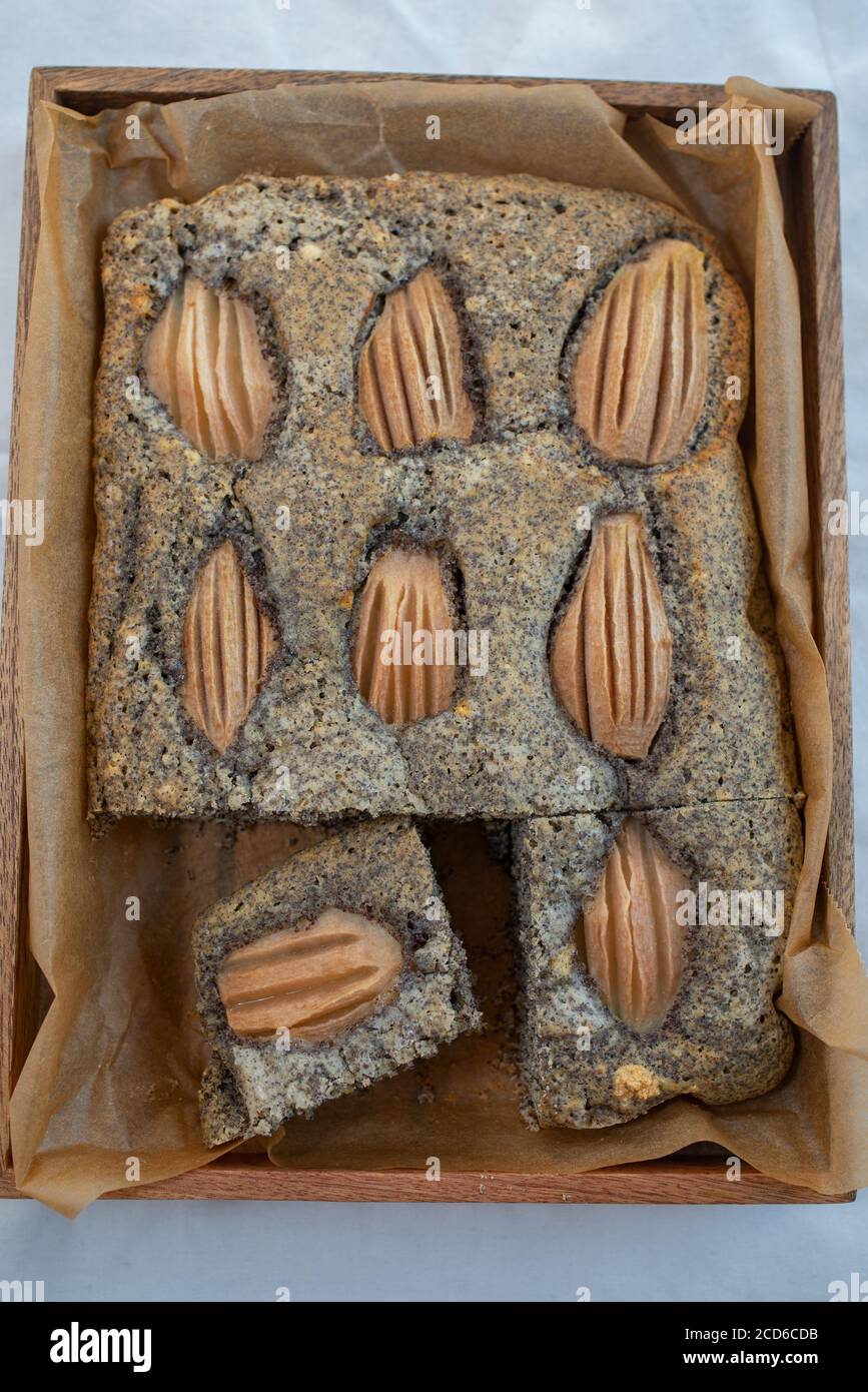 sweet home made poppy seed pie with fresh pears Stock Photo - Alamy