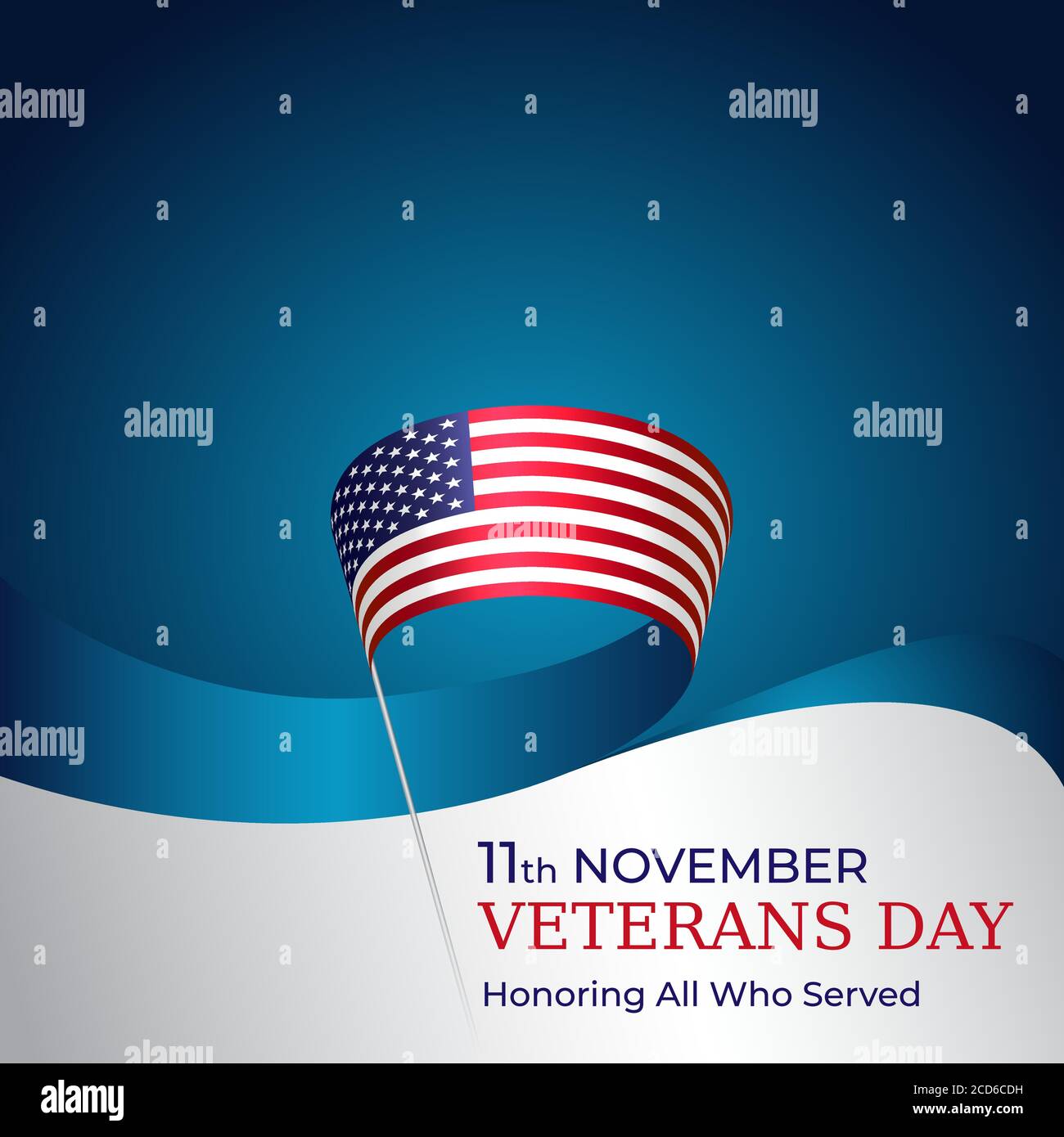 Happy veterans day banner. Waving american flag on blue sky background ...