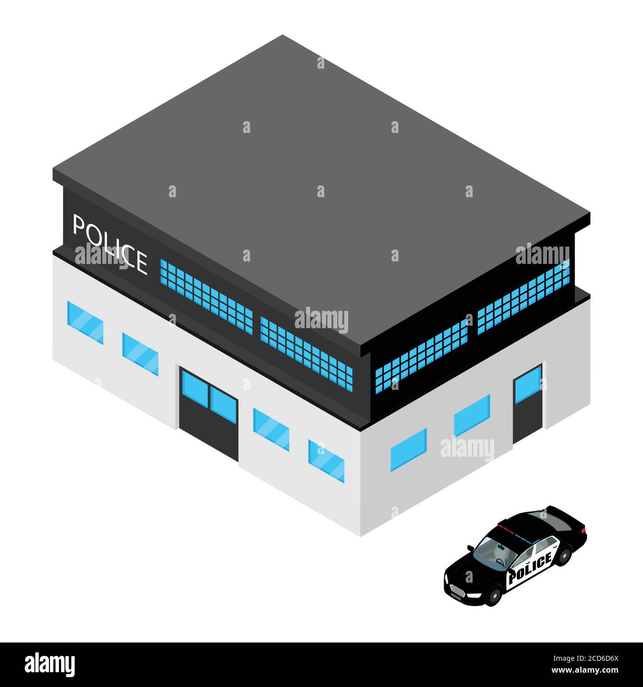 City police station department building and police car. Isometric view ...