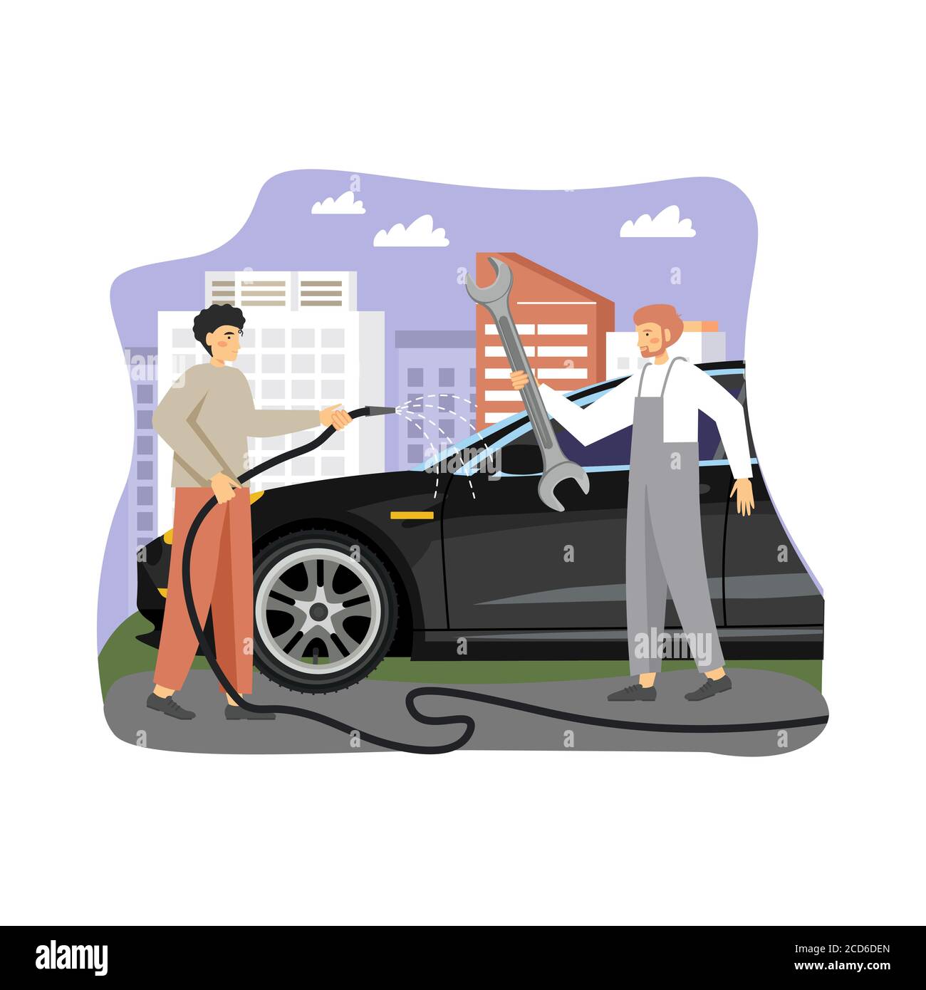 Cartoon of man fixing car hi-res stock photography and images - Alamy