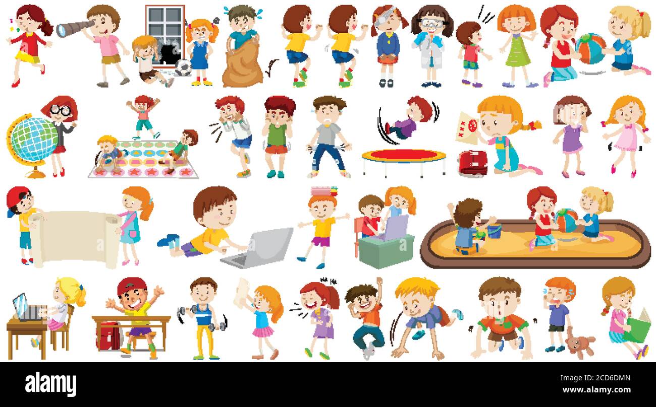 Set of cute kids cartoon character illustration Stock Vector Image ...