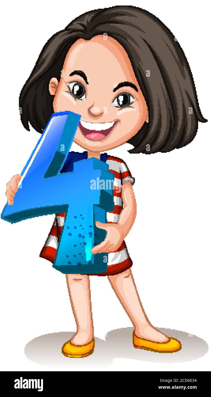Asian girl holding math number four illustration Stock Vector Image ...