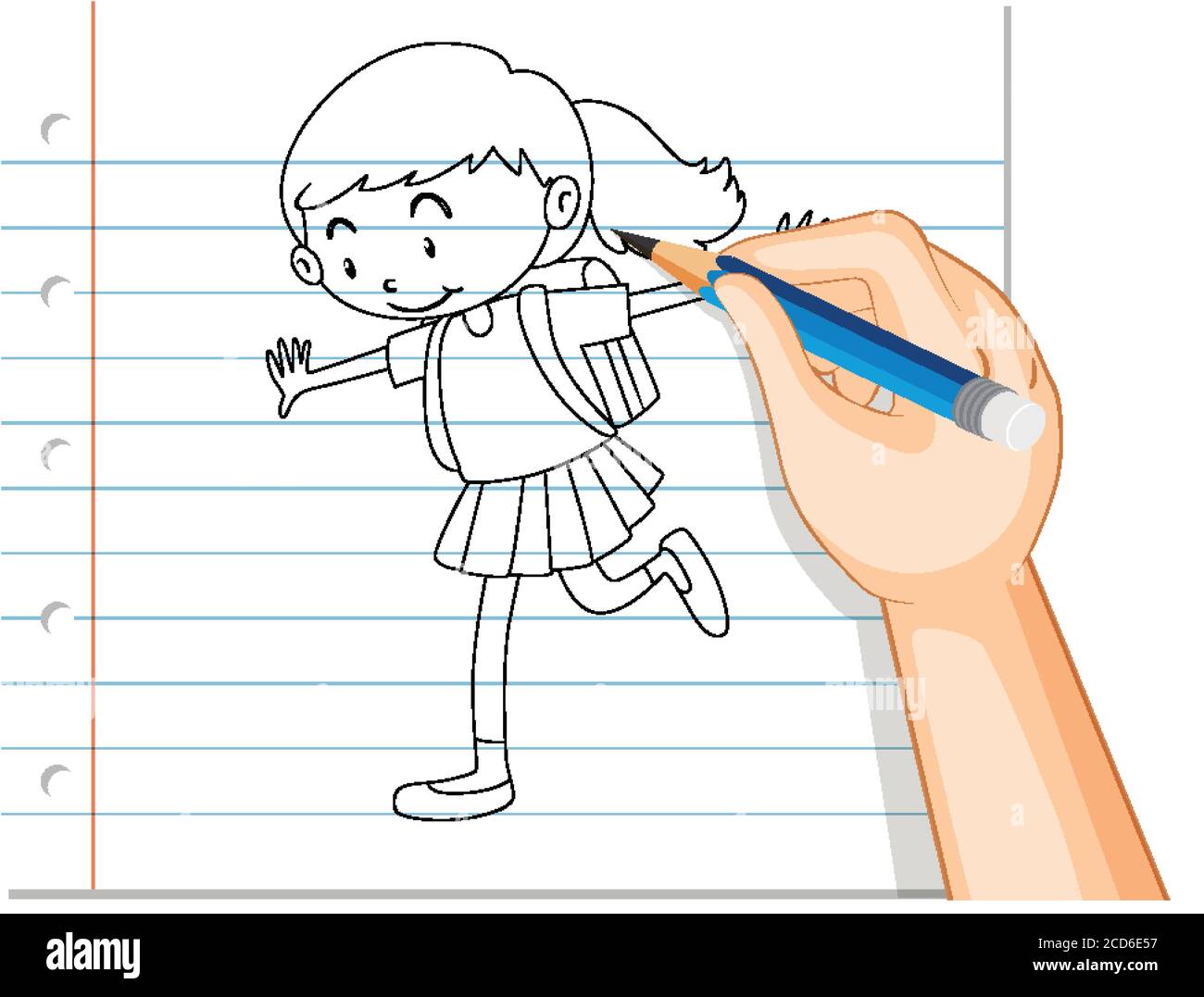 Hand writing of student girl outline illustration Stock Vector Image ...