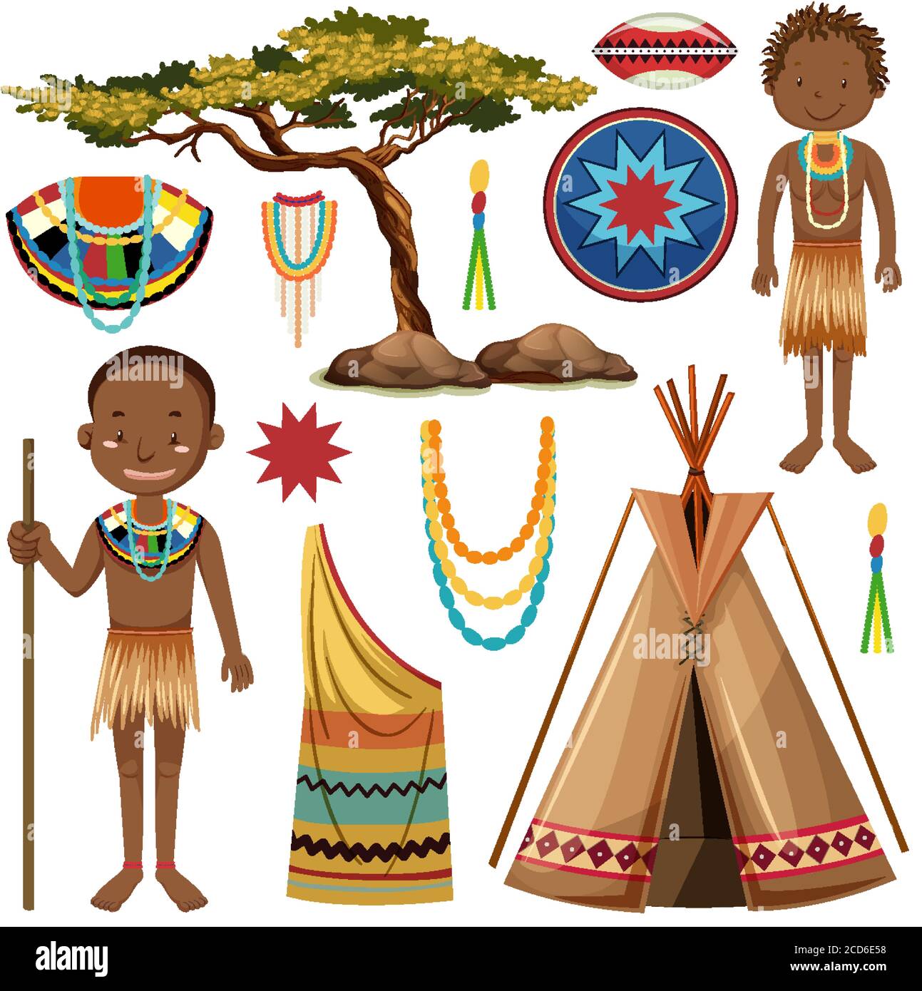 Ethnic people of African tribes in traditional clothing isolated ...