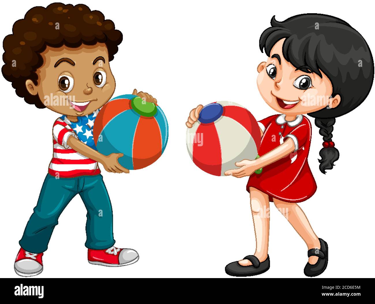 Different two kids holding colorful ball illustration Stock Vector ...