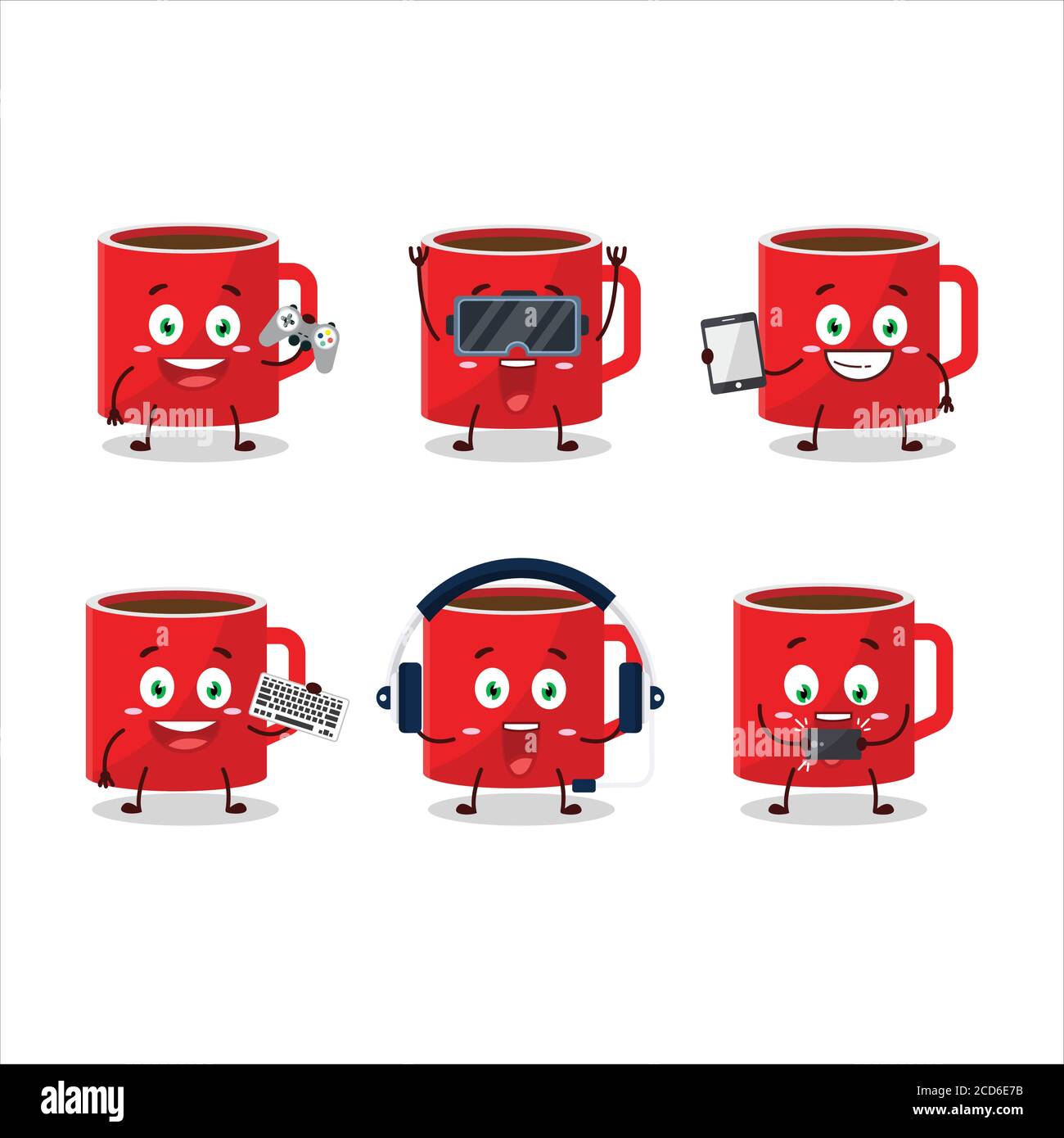 Glass of coffee cartoon character are playing games with various cute ...