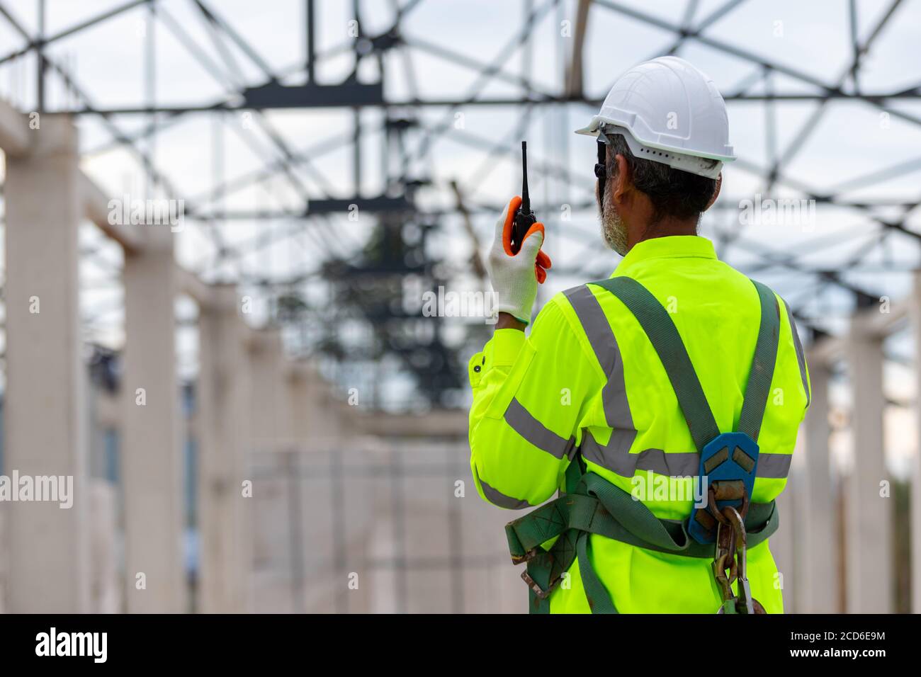 Asian engineer technician watching construction control in the ...