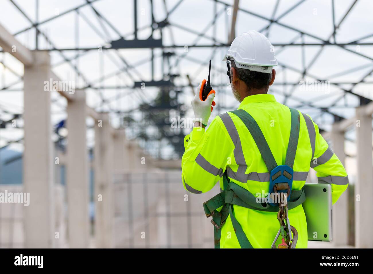 Asian engineer technician watching construction control in the ...