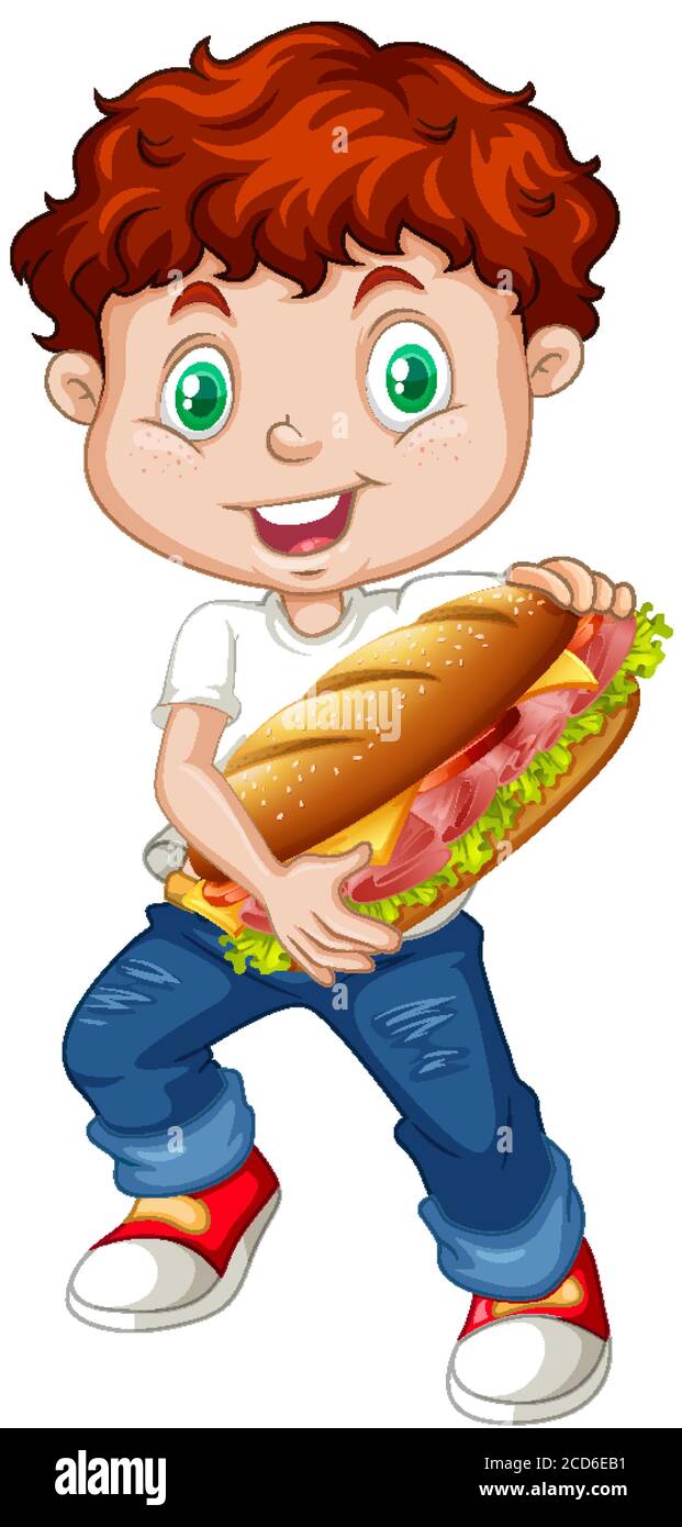 Cute boy holding sandwich illustration Stock Vector Image & Art - Alamy