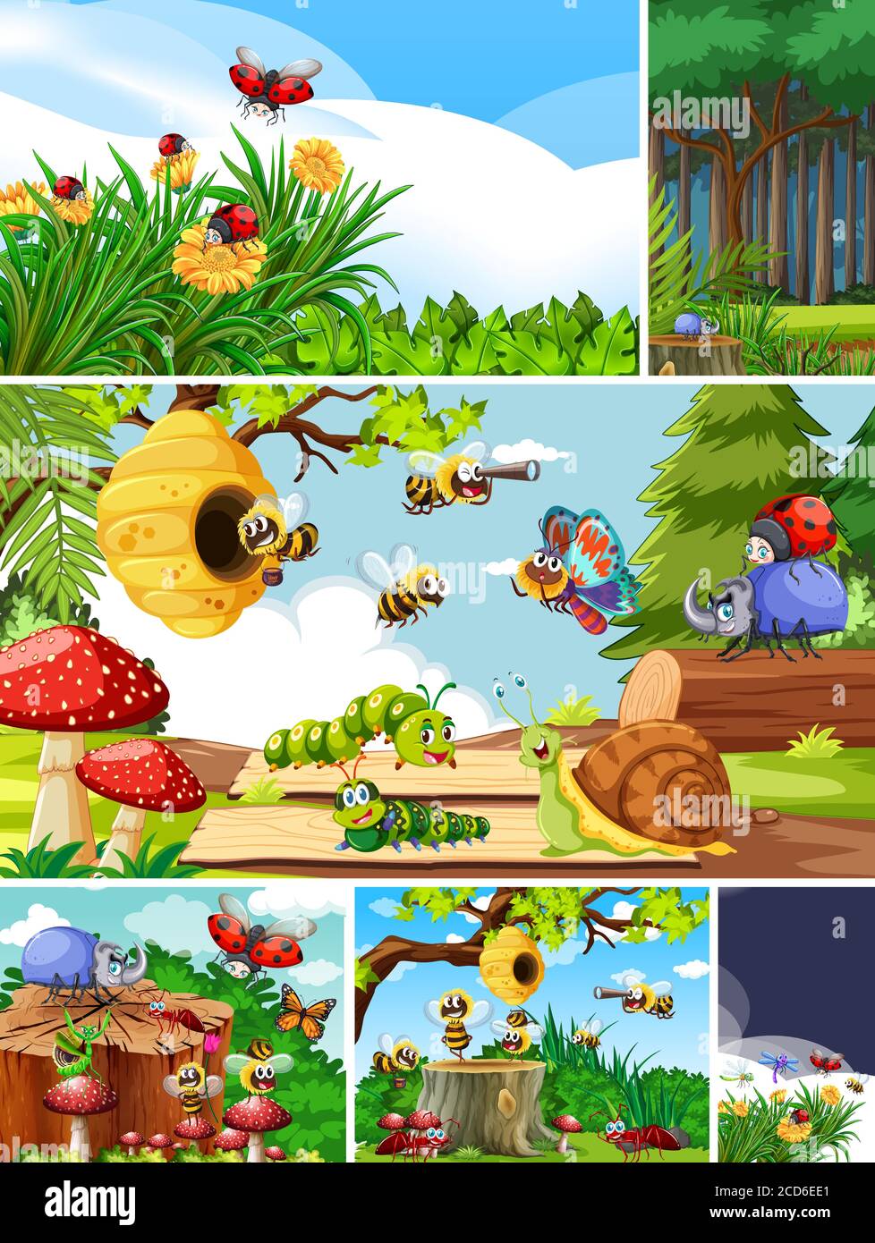Set of different insects living in the garden background illustration ...