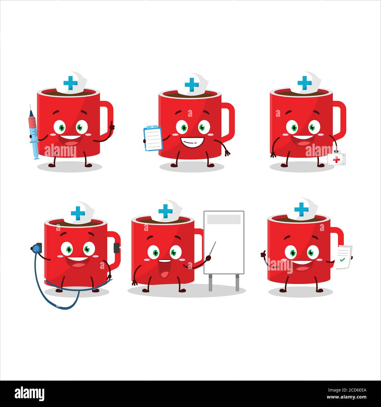 Doctor profession emoticon with glass of coffee cartoon character Stock ...