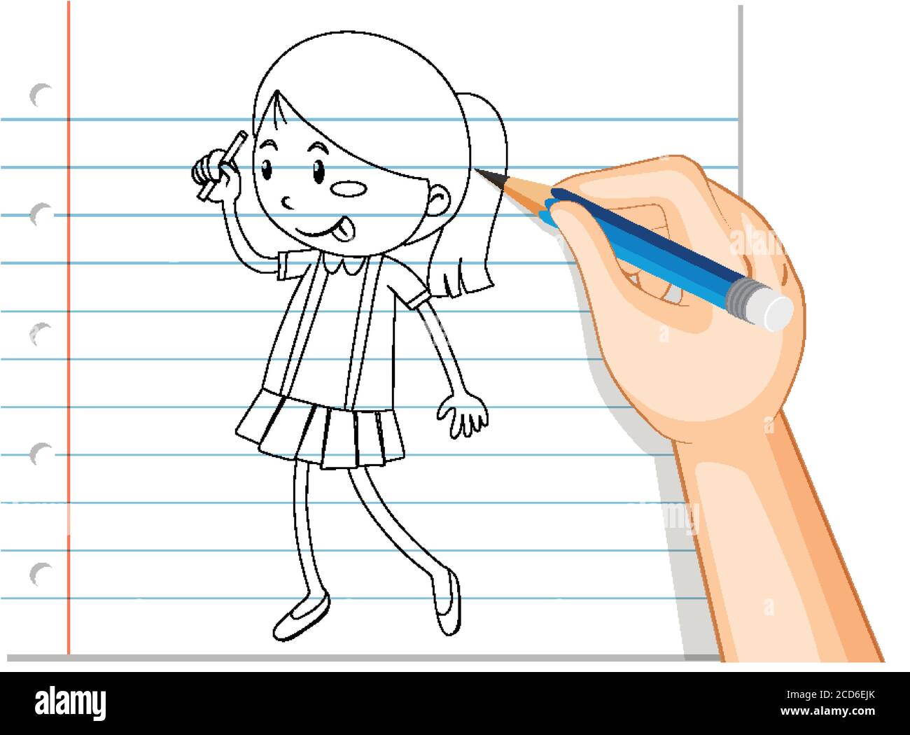 Hand writing of cute girl outline illustration Stock Vector Image & Art ...