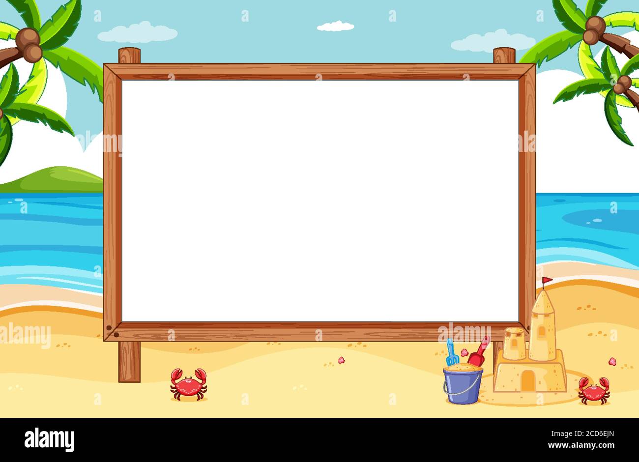 Blank wooden frame in beach scene illustration Stock Vector Image & Art ...