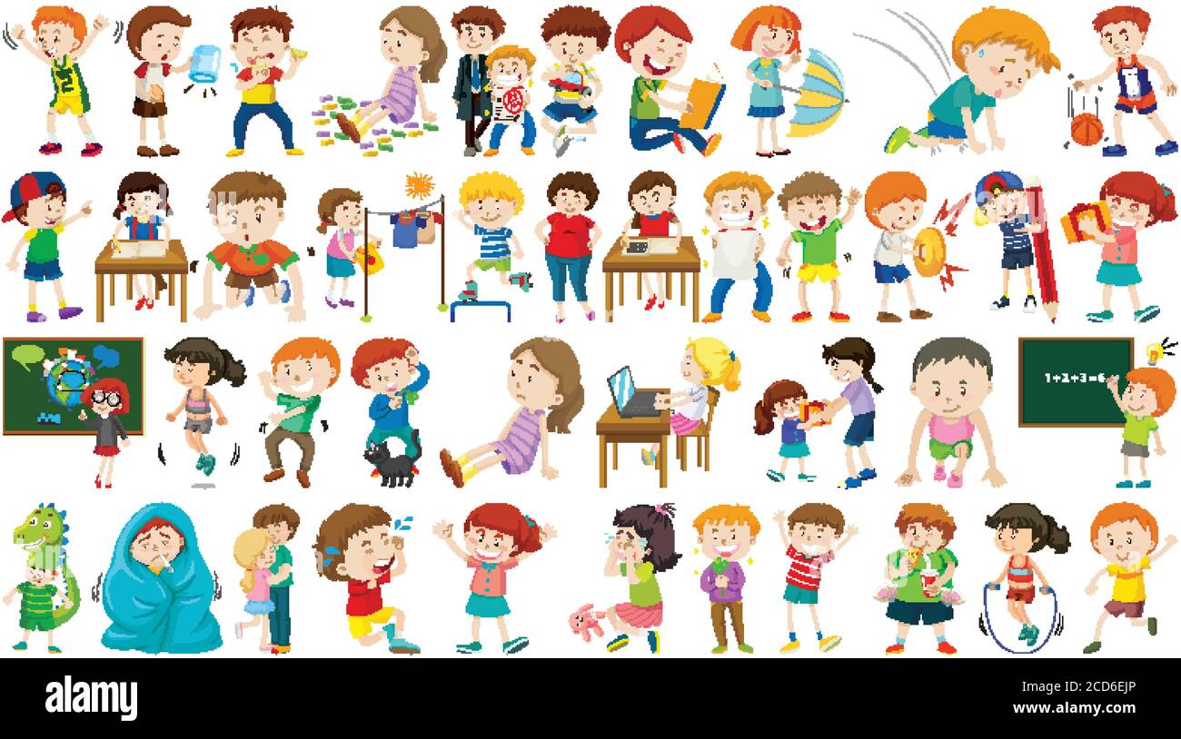 Set of cute kids cartoon character illustration Stock Vector Image ...