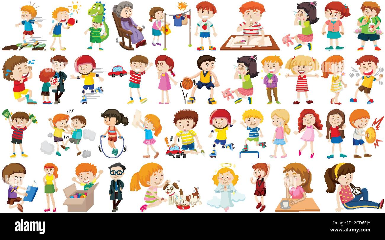 Set of cute kids cartoon character illustration Stock Vector Image ...
