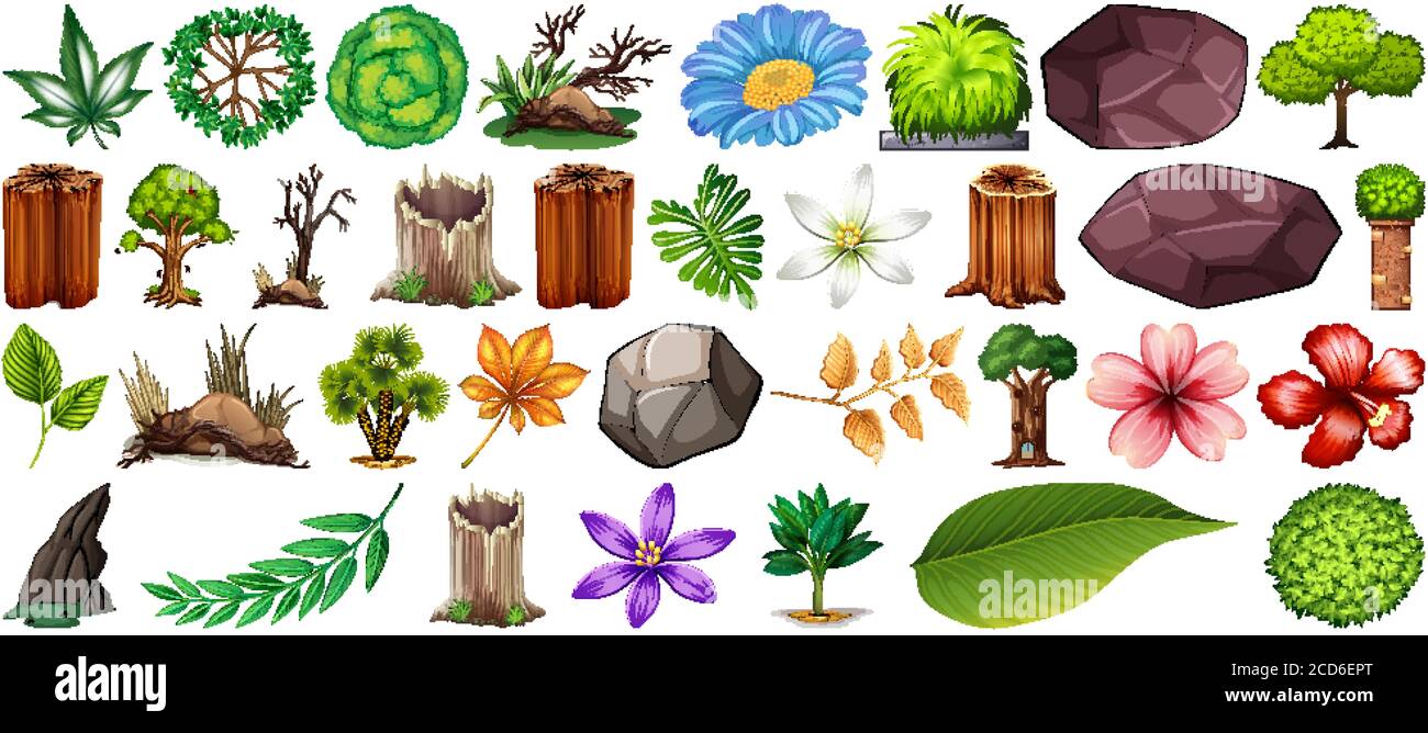Set of different nature isolated on white background illustration Stock ...