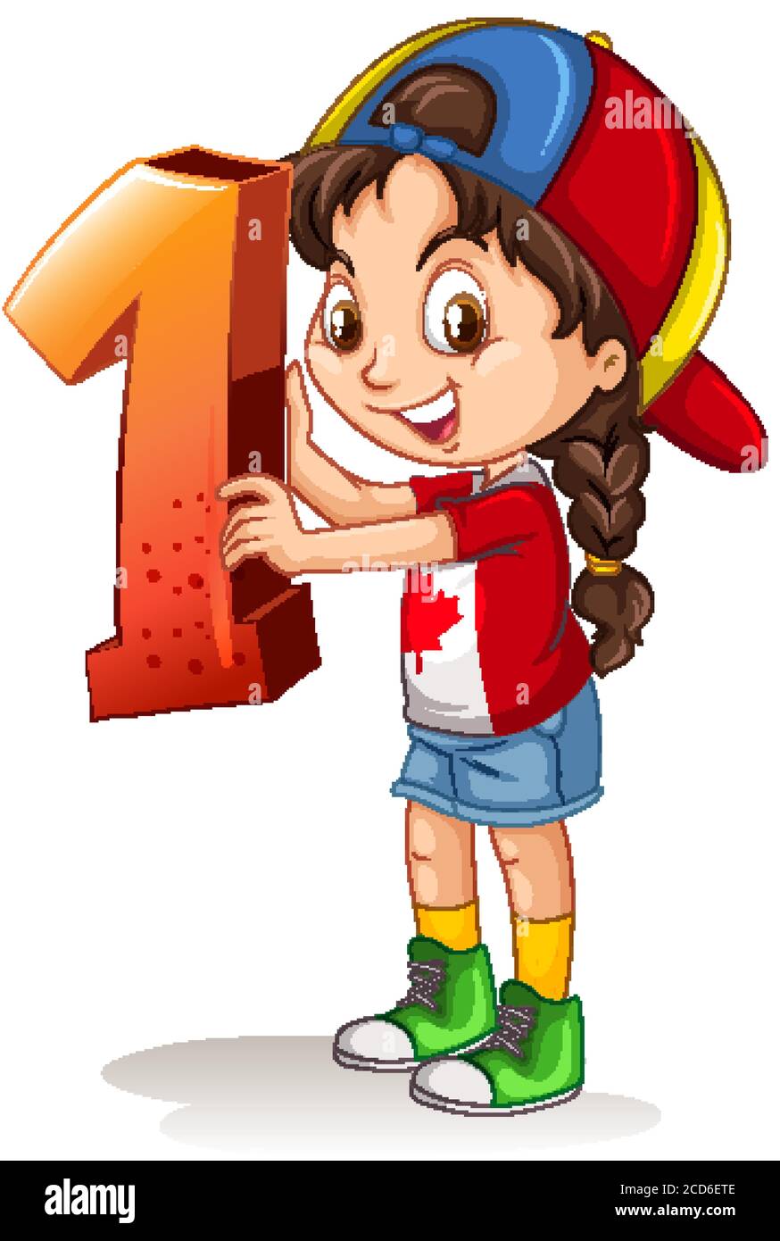 Canadian girl wearing cap holding math number one illustration Stock ...