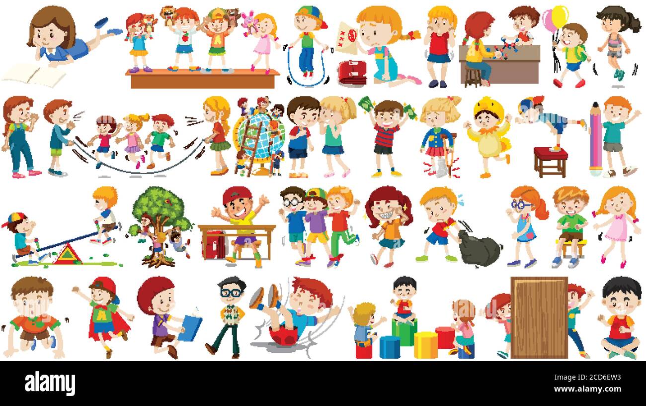 Set of cute kids cartoon character illustration Stock Vector Image ...