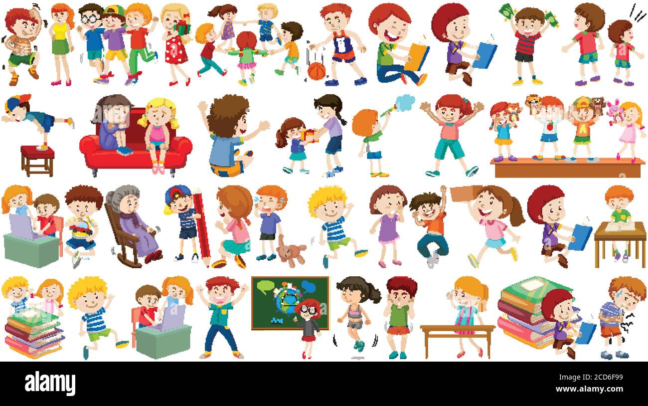 Set of cute kids cartoon character illustration Stock Vector Image ...