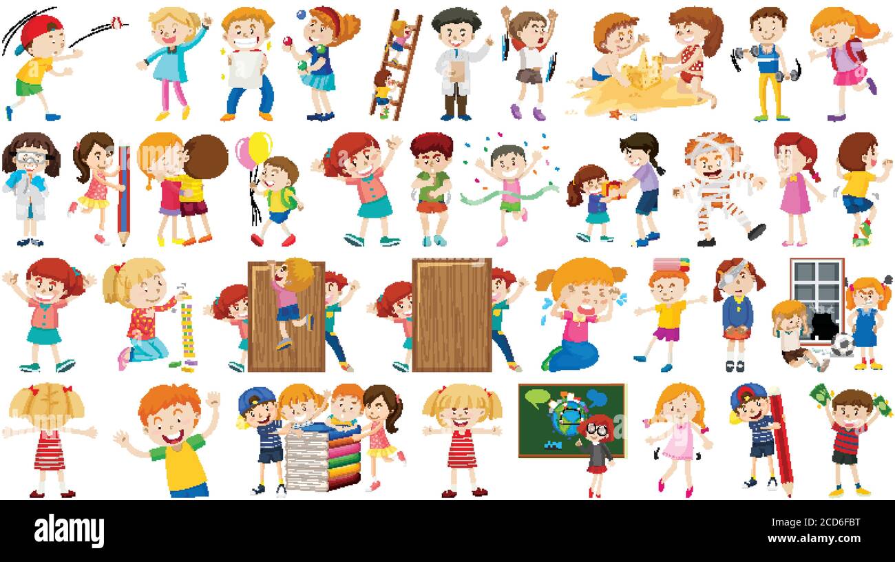 Set of cute kids cartoon character illustration Stock Vector Image ...