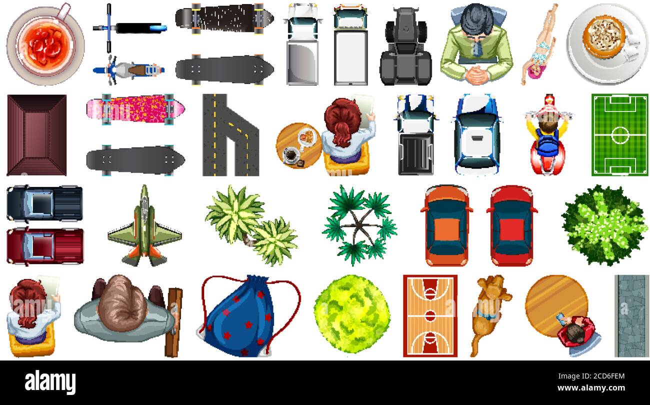 Set of aerial element city decorations isolated illustration Stock ...