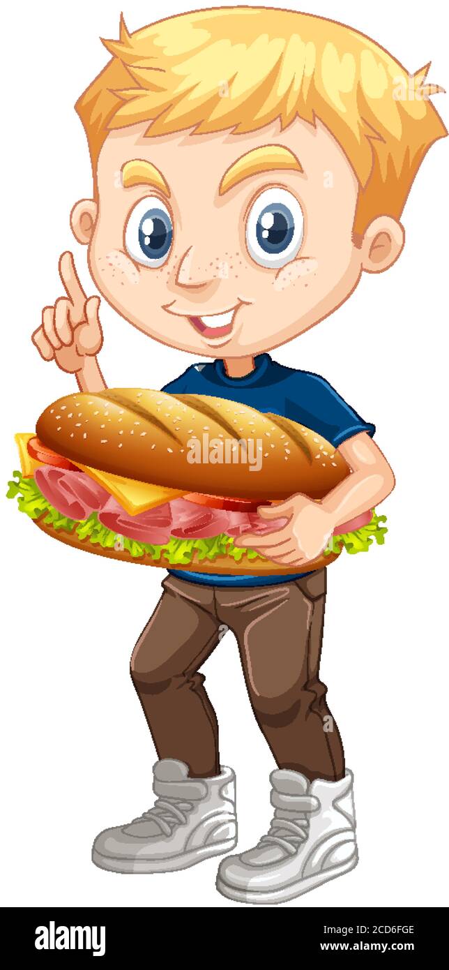 Cute boy holding sandwich illustration Stock Vector Image & Art - Alamy