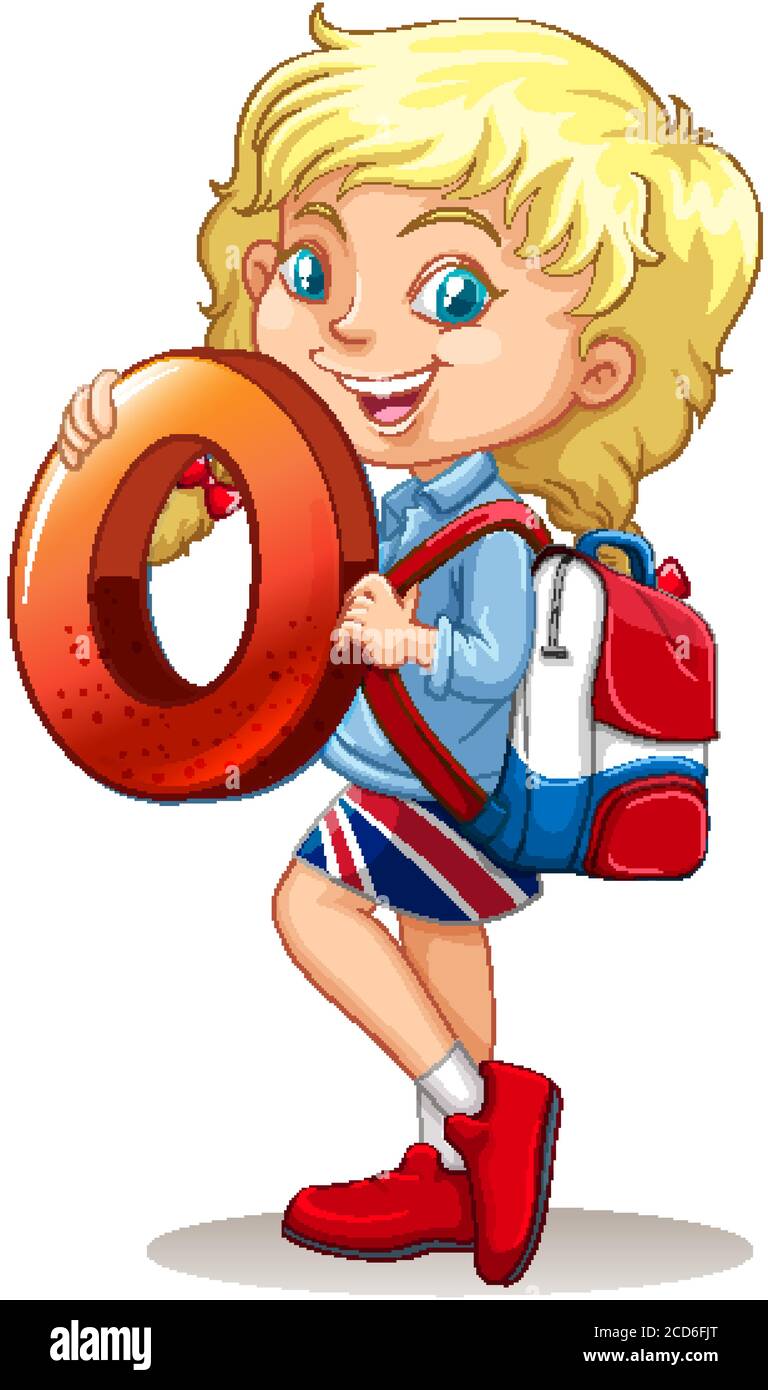 Blonde girl holding math number zero illustration Stock Vector Image ...