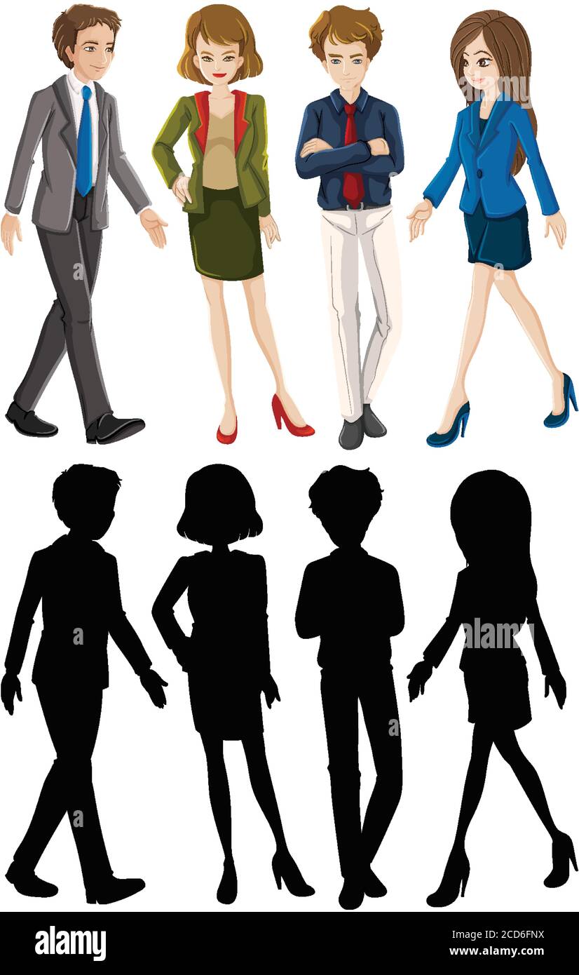 Office worker cartoon character with its silhouette illustration Stock ...