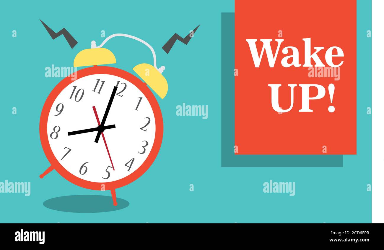 Alarm clock red wake-up time isolated on background in flat style ...