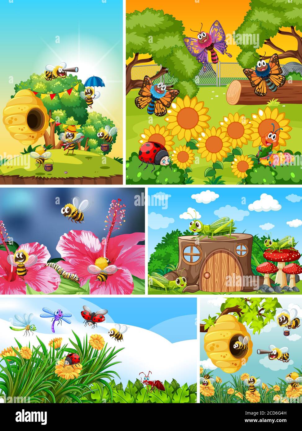 Set of different insects living in the garden background illustration ...