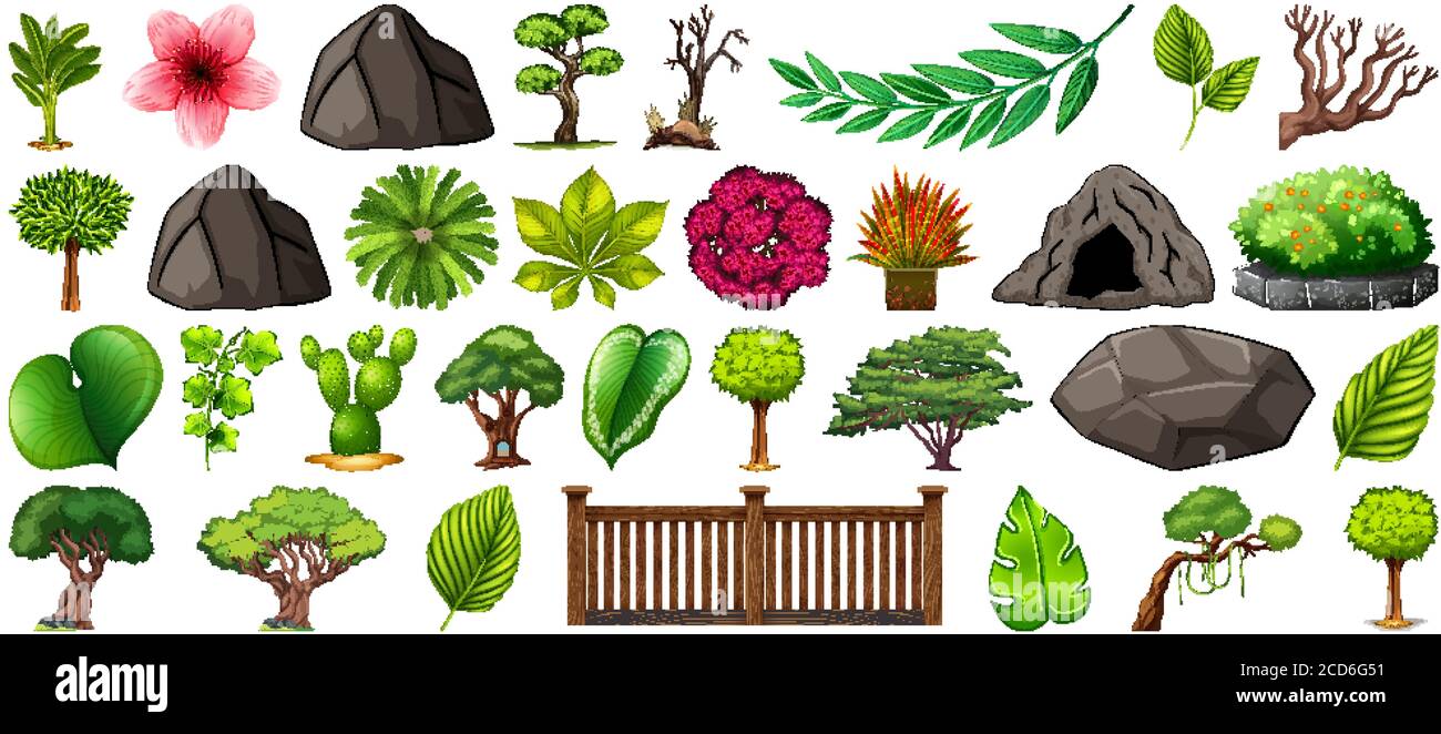 Set of different nature isolated on white background illustration Stock ...