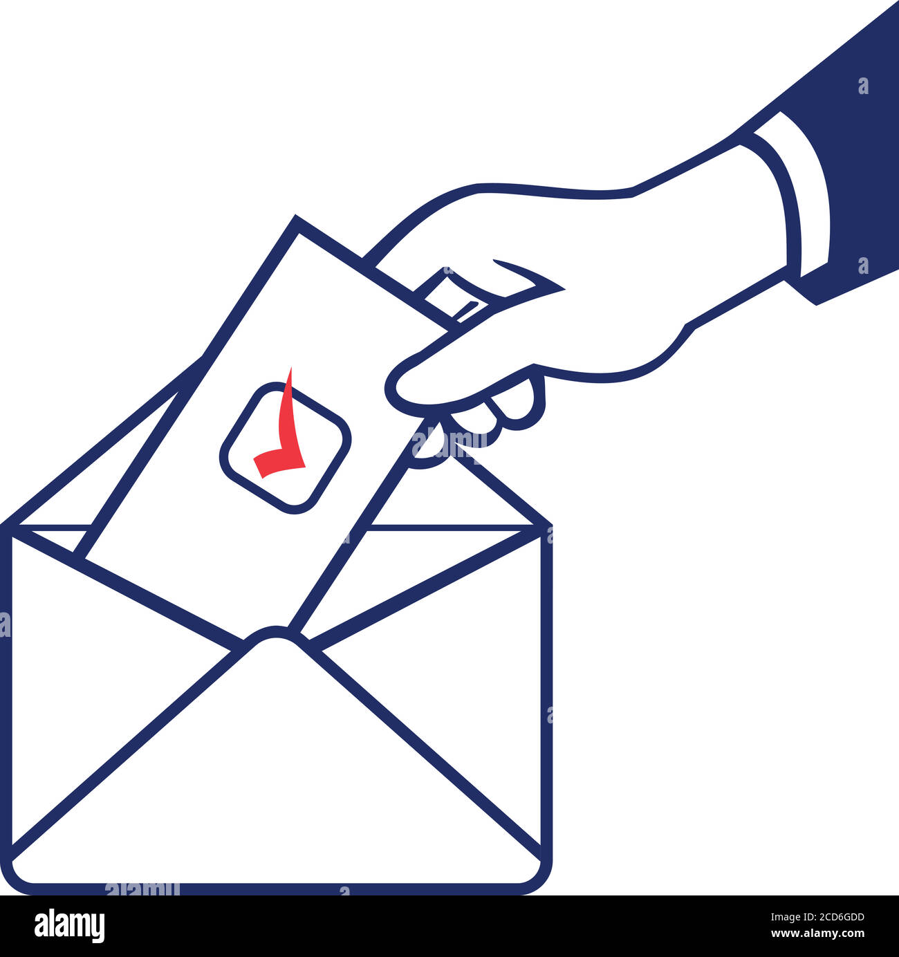 Retro style illustration of a hand of a voter putting ballot or vote ...