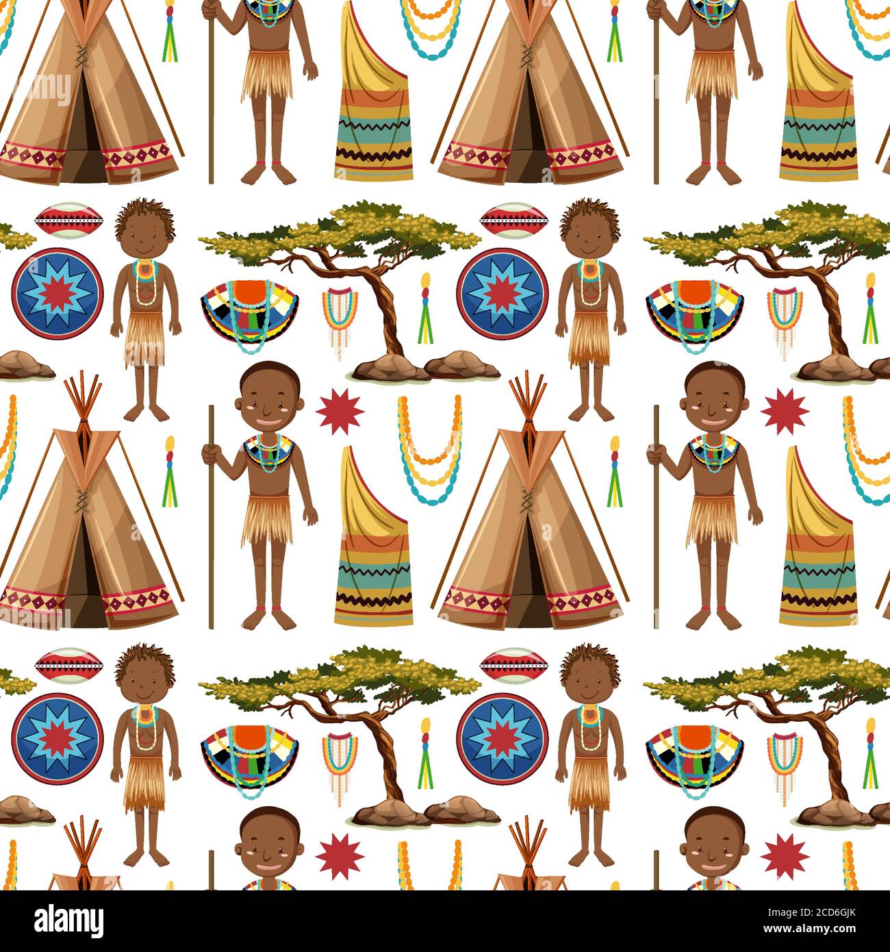 Ethnic people of African tribes seamless background illustration Stock ...