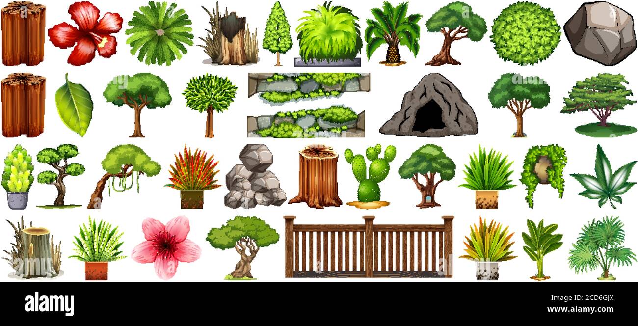 Set of different nature isolated on white background illustration Stock ...