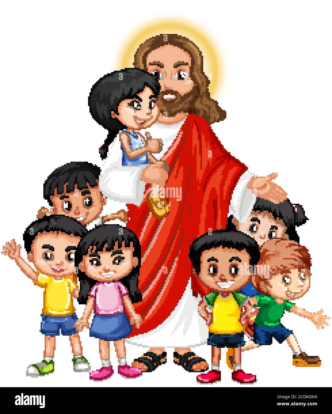 Jesus with a children group cartoon character illustration Stock Vector ...
