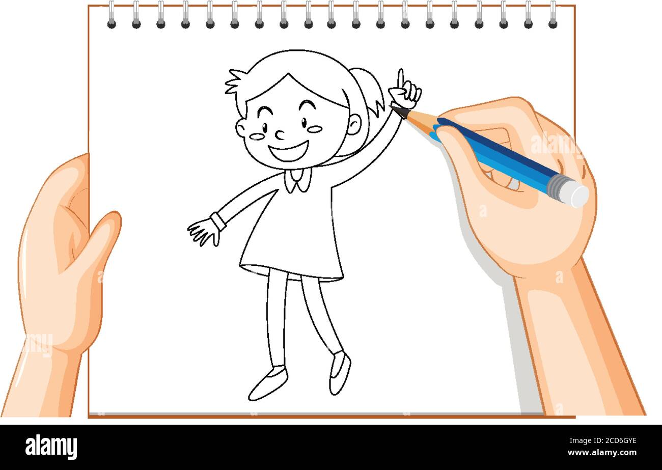 Hand writing of cute girl outline illustration Stock Vector Image & Art ...