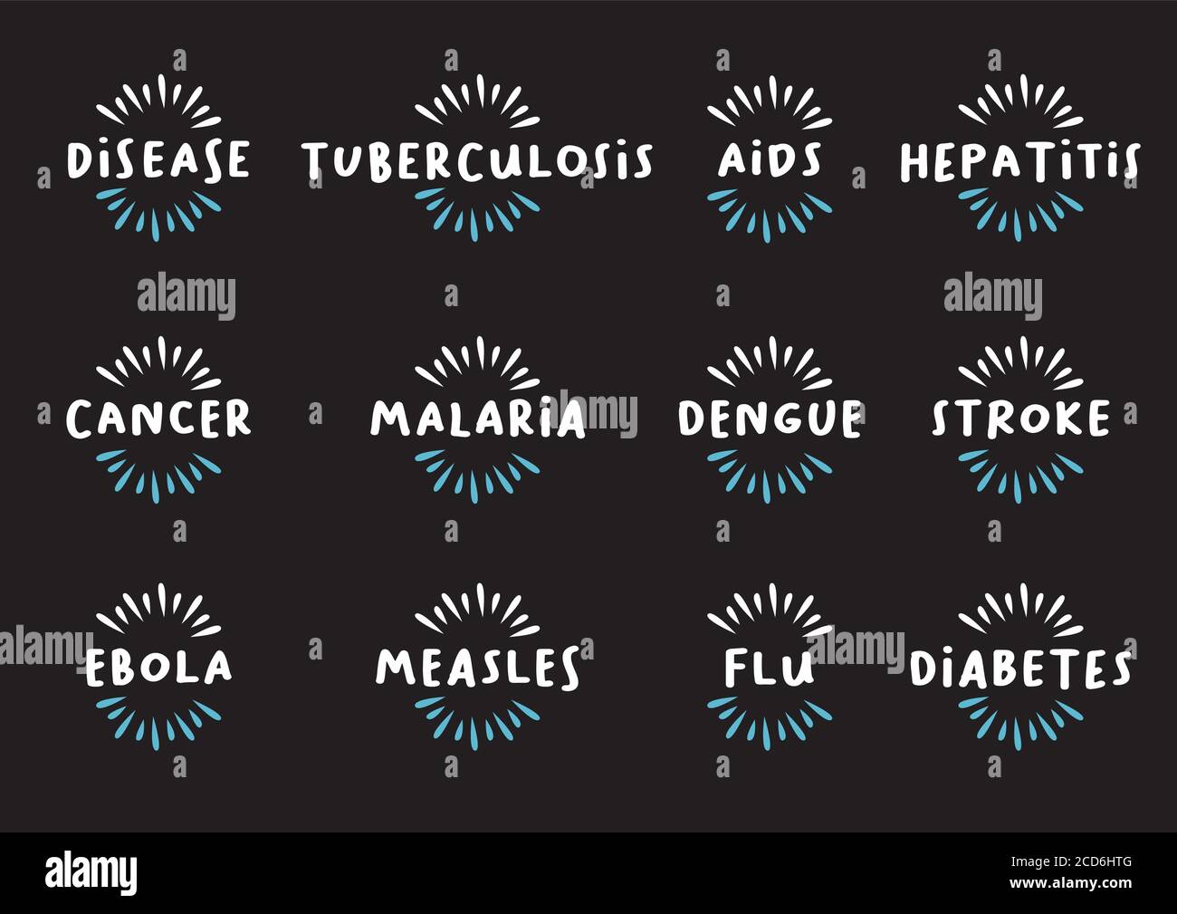 Set of font design of diseases and sickness. Vector illustration Stock ...