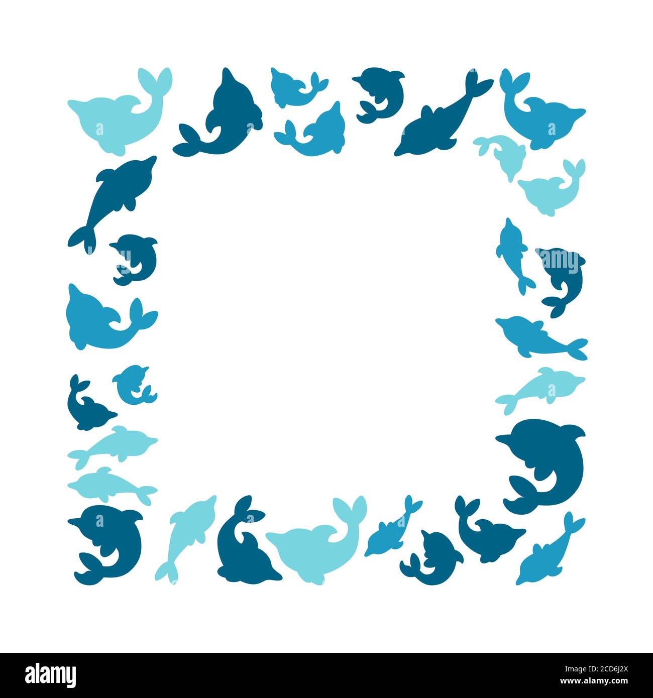 Blue square frame made of dolphins. Ready-made frame for your designs ...