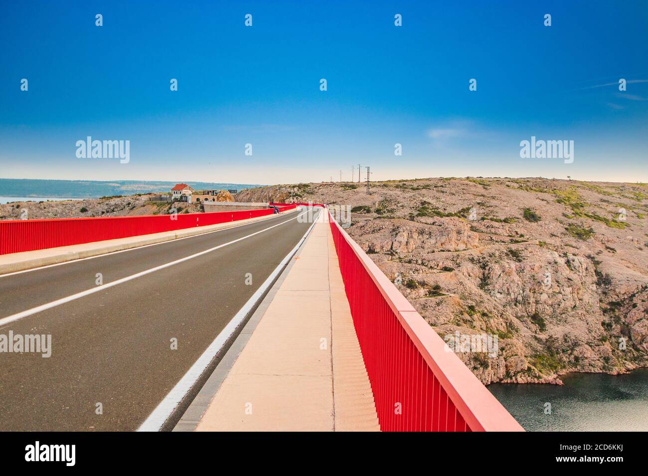 Maslenica Bridge, deck arch bridge over the Novsko Zdrilo strait of the ...