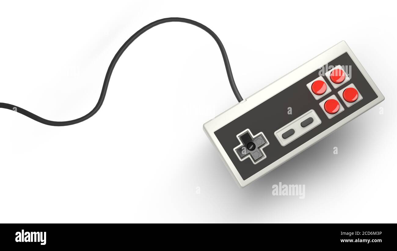 Retro computer gaming controller joystick on a white background Stock ...