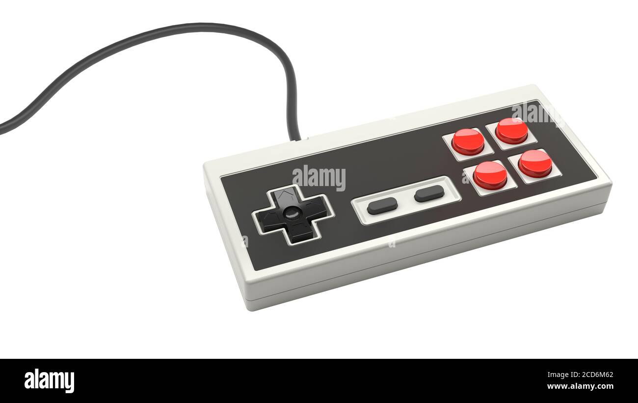 Retro computer gaming controller joystick on a white background Stock ...