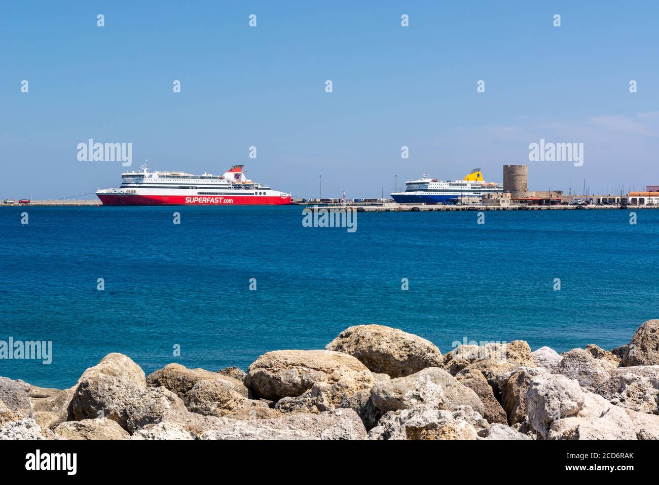 Rhodes, Greece - May 13, 2018: Ferry of Super Fast and Blue Star ...