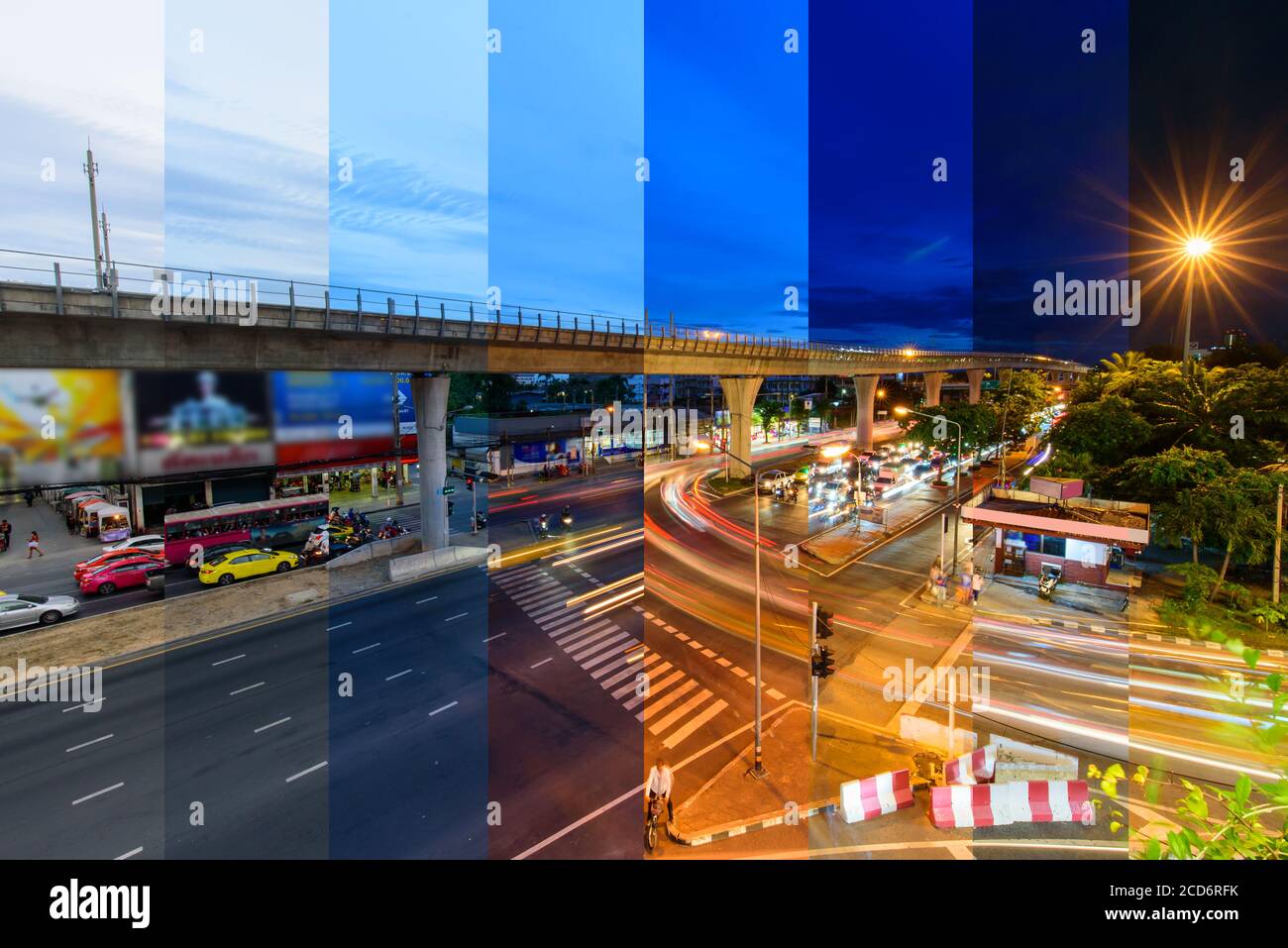 Different shade color of blur light traffic at junction / blurry ...