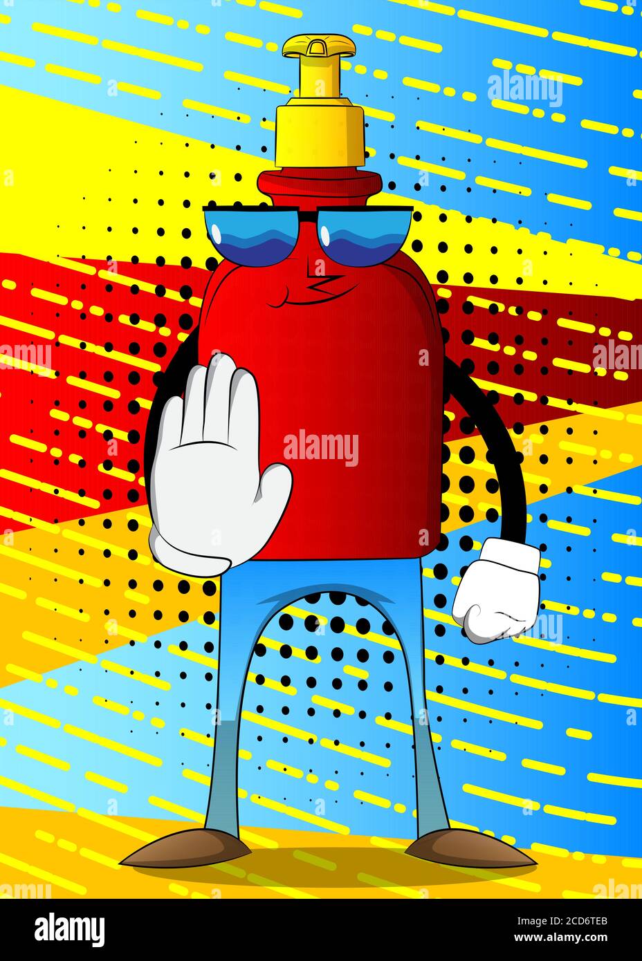 Cartoon bottle of hand sanitizer gel with face showing deny or refuse ...