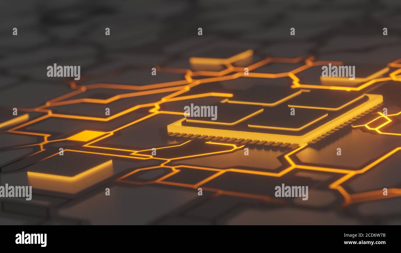 Technology background, CPU central processing unit on circuit board with glowing connections, ai ...