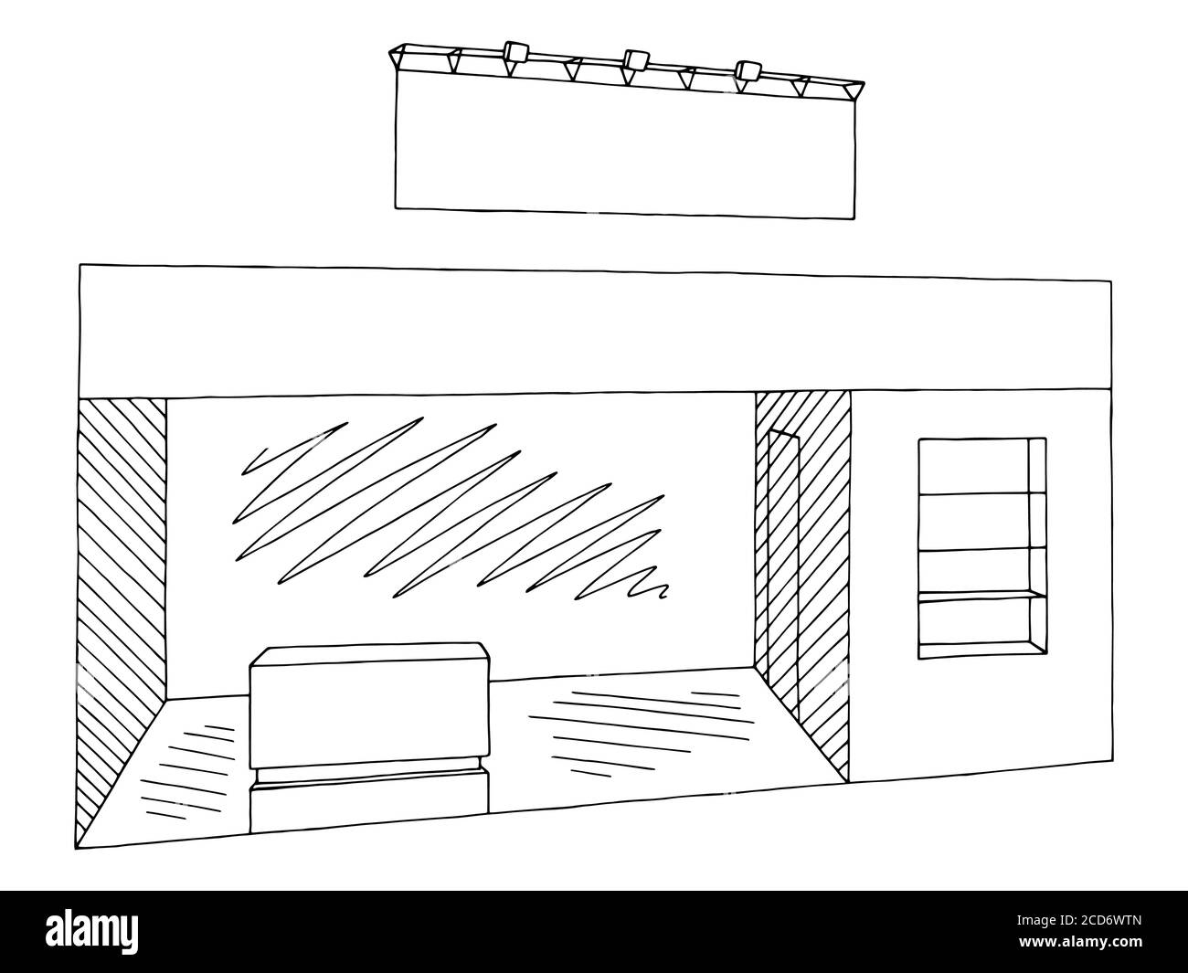 Exhibition stand graphic interior black white sketch illustration ...