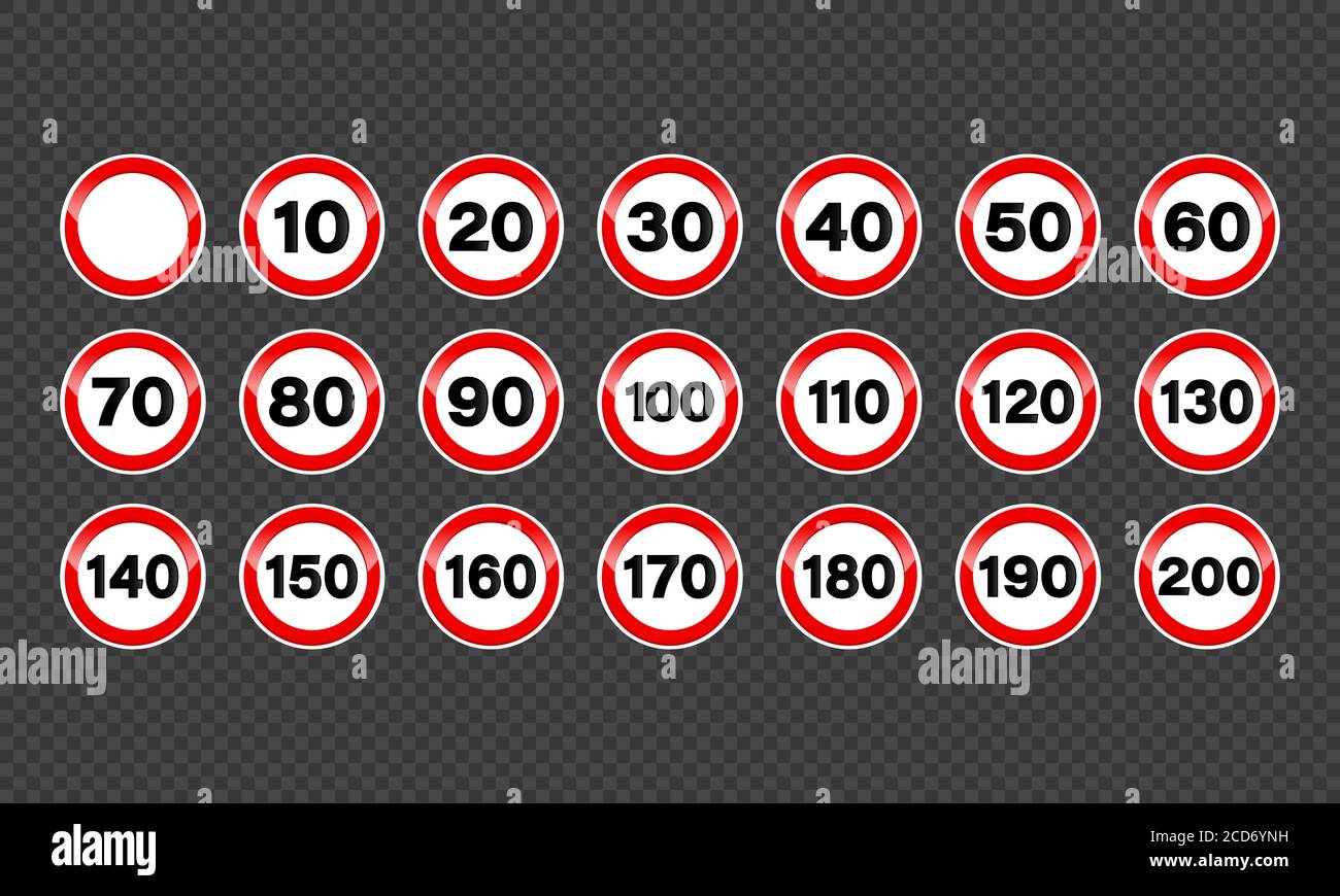 Set of speed limit signs. Icons, vector on isolated background. EPS 10 ...
