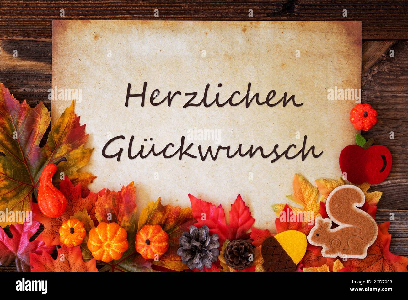 Old Paper With Autumn Decoration, Glueckwunsch Means Congratulations ...